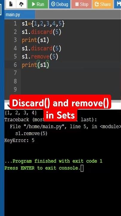Discard And Remove In Python Sets Sets Python Interview Coding Discard Remove Youtube