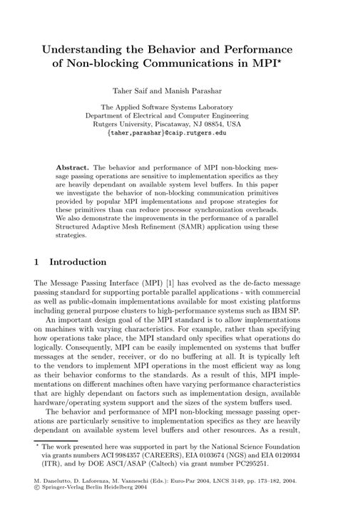 Pdf Understanding The Behavior And Performance Of Non Blocking Communications In Mpi