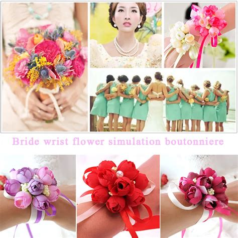 손목 꽃 신부 꽃 아름다운 5 색 폴리 에스테르 선물 Diy 코사지 결혼식인공 And 건조 꽃 Aliexpress
