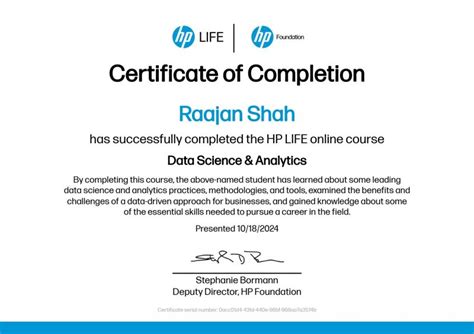 Thrilled To Have Completed The Data Science And Analytics Course By Hp Life The Journey Has