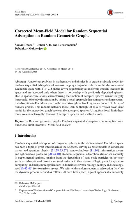 Pdf Corrected Mean Field Model For Random Sequential Adsorption On
