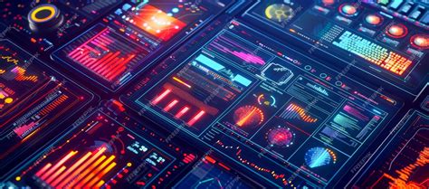 Multiple Digital Screens Display Complex Data Visualizations Graphs And Charts Illuminated By A