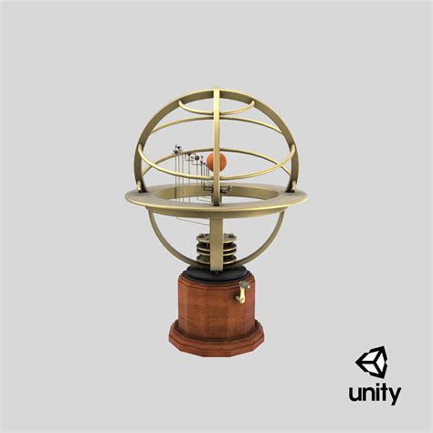 나무 베이스가 있는 복고풍 기계식 태양계 Orrery 3d 모델 39 Gltf Obj Ma Max Upk Unitypackage C4d Fbx 3ds