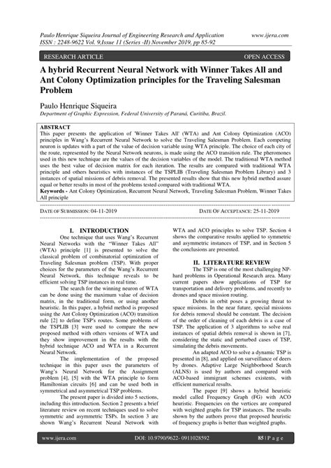 Pdf A Hybrid Recurrent Neural Network With Winner Takes All And Ant Colony Optimization