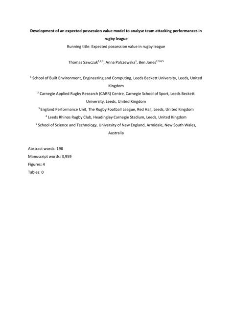 Pdf Development Of An Expected Possession Value Model To Analyse Team Attacking Performances