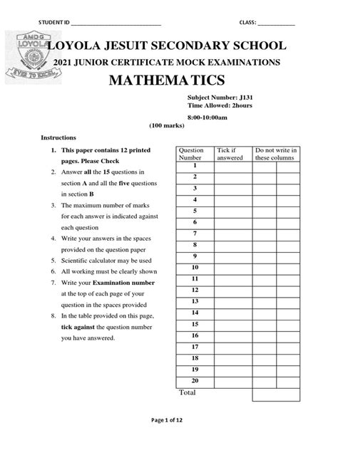 2021 Jce Maths Loyola Pdf Triangle Mathematics