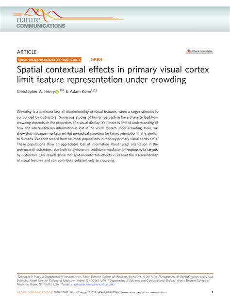 Pdf Spatial Contextual Effects In Primary Visual Cortex Limit Feature
