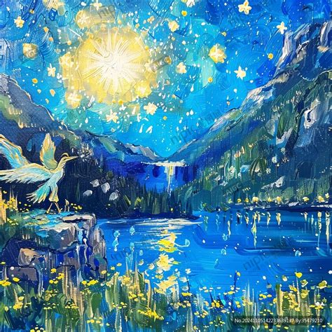 Ai创作图星夜油画 插画夜景湖泊 星光装饰画 星星油画 喀纳斯湖插画 夜景油画 梦幻夜晚立体画 梦幻夜景插画 手绘唯美夜晚 抽象写意星辰大海 流星雨画 流星雨装饰画 星海装饰画 喀纳斯插画