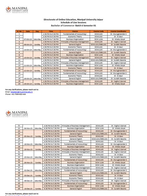 Semester 1 Live Class Session Schedule Bcom Pdf Economies Business