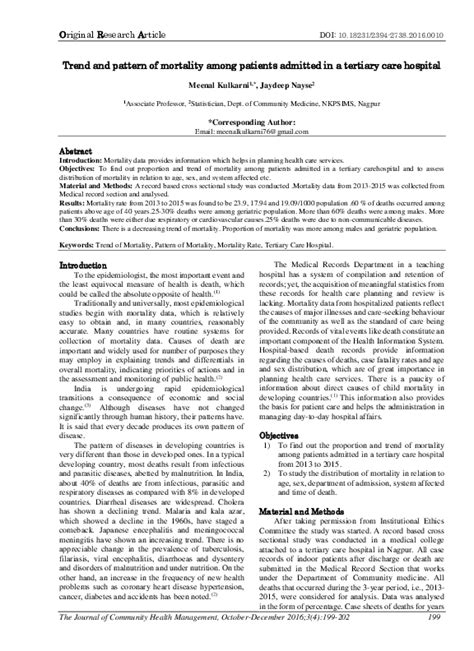 Pdf Trend And Pattern Of Mortality Among Patients Admitted In A Tertiary Care Hospital Ip