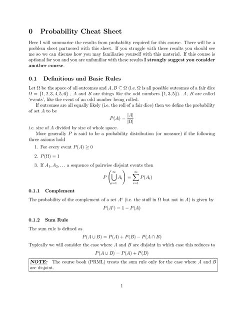 Probability Cheat Sheet Definitions And Basic Rules Cheat Sheet