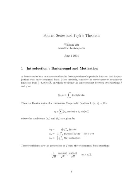 Fejer Theorem Pdf Fourier Series Series Mathematics