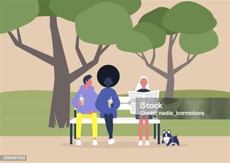 공원 여름 야외 레저 나무와 잔디에서 벤치에 앉아 사람들의 다양한 그룹 공원에 대한 스톡 벡터 아트 및 기타 이미지 공원 자연 풍치지구 벤치 Istock