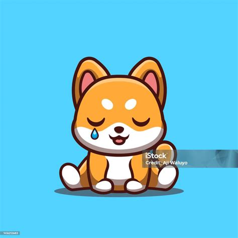 시바 이누 앉아있는 슬픈 귀여운 크리에이티브 카와이 만화 마스코트 로고 감정에 대한 스톡 벡터 아트 및 기타 이미지 감정 귀여운 눈물 Istock