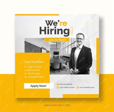 우리는 구인 소셜 미디어 게시물 또는 정사각형 웹 배너 템플릿을 고용하고 있습니다 프리미엄 벡터