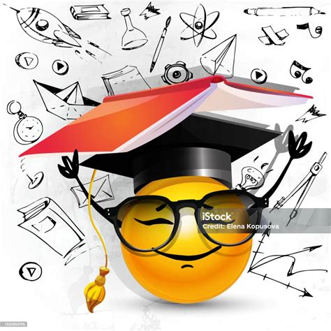 학교로 돌아가기 중립적 인 배경에 손으로 책과 그림교수의 모자에 쾌활한 이모티콘 크리에이티브 포스터 또는 배너 Brand Name Online Messaging