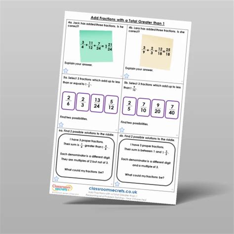 Year 5 Add Fractions With A Total Greater Than 1 Reasoning And Problem