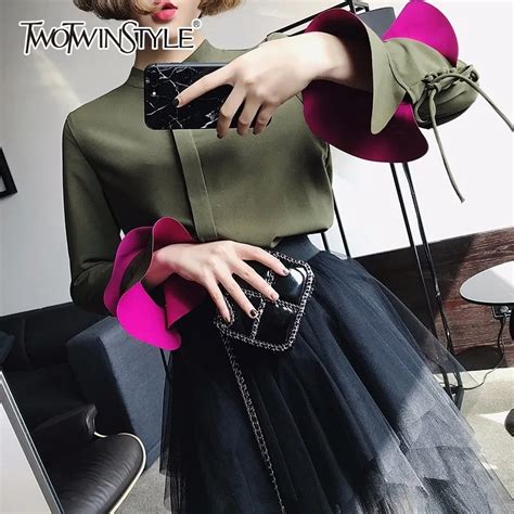 TWOTWINSTYLE кружевная блузка женская шифоновая стоячий воротник с ...