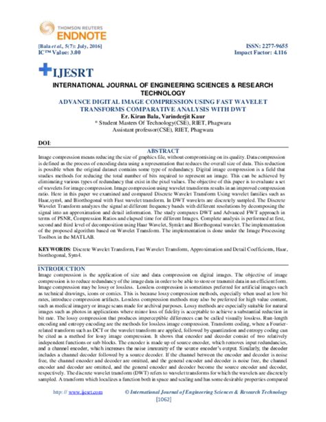 Pdf Advance Digital Image Compression Using Fast Wavelet Transforms