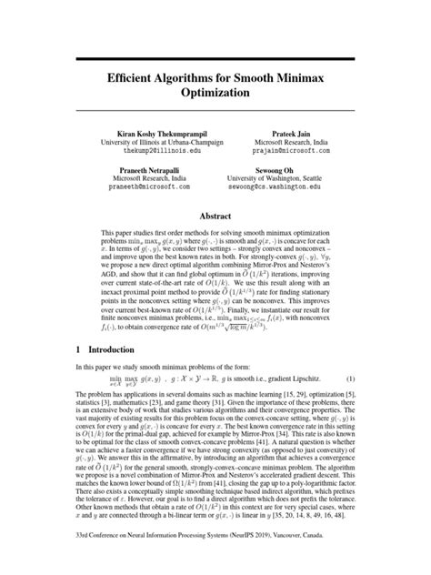 Neurips 2019 Efficient Algorithms For Smooth Minimax Optimization Paper Pdf Mathematical