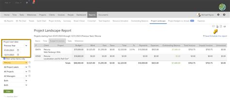 Can I Apply A Date Range To The Project Landscape Report Intervals Help Documentation