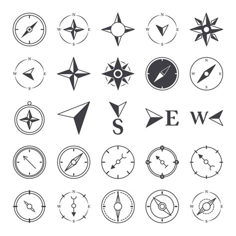 Compass Rose Navigation Cartography Travel Explore Equipment Icons Set