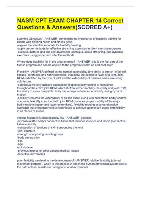 Nasm Cpt Exam Chapter 14 Correct Questions And Answersscored Anasm Cpt