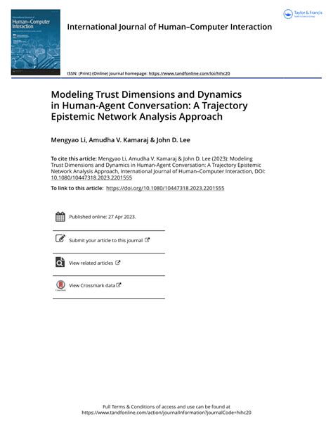 Pdf Modeling Trust Dimensions And Dynamics In Human Agent