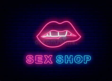 Neon Bitting Lips Sign Sex Shop Logo Night Bright Promotion Intimate Items Store Vector