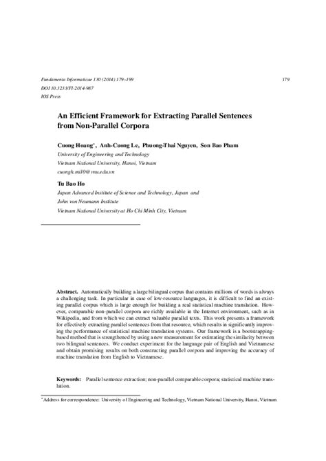Pdf An Efficient Framework For Extracting Parallel Sentences From Non