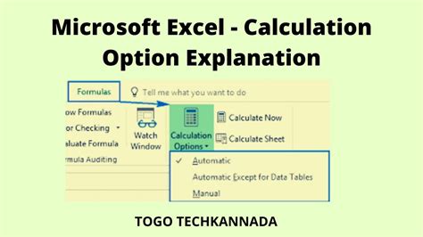 Microsoft Excel Calculation Option Explanation Kannada Youtube