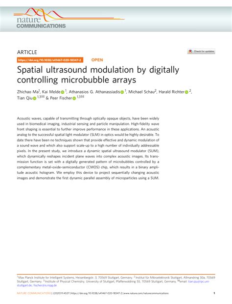 Pdf Spatial Ultrasound Modulation By Digitally Controlling Microbubble Arrays