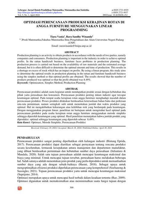 Pdf Optimasi Perencanaan Produksi Kerajinan Rotan Di Angga Furniture
