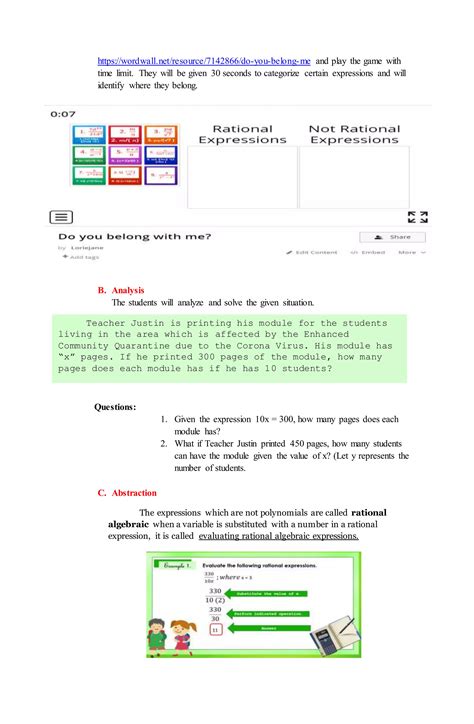 Lesson Plan On Evaluating Rational Algebraic Expression Docx Education