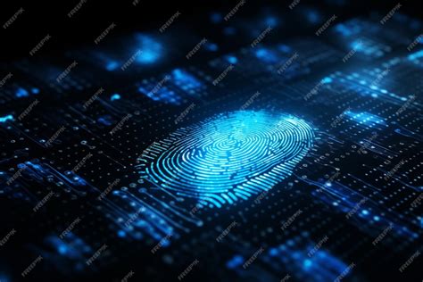 Premium Ai Image Deep Blue Backdrop Features Fingerprint Scan Combined With Binary Code
