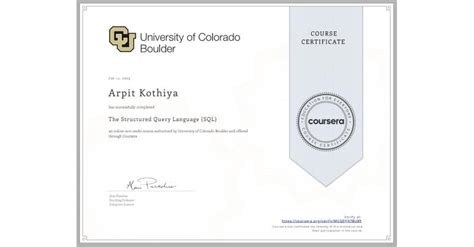 Arpit Rakesh Kothiya On Linkedin Completion Certificate For The Structured Query Language Sql