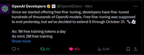 Free Fine Tuning Extended To October 31st 2024 By Openai Community Openai Developer Community