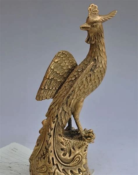 10 Chinese Fengshui Brass Animal Phoenix Fenghuang God Bird Statue