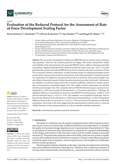Pdf Evaluation Of The Reduced Protocol For The Assessment Of Rate Of Force Development Scaling