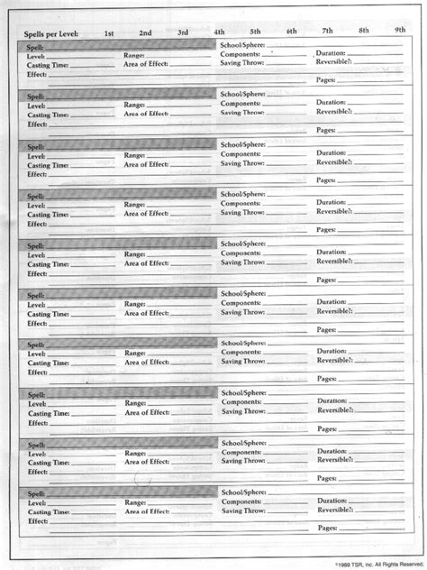 Adandd 2e Spell Sheet Pdf