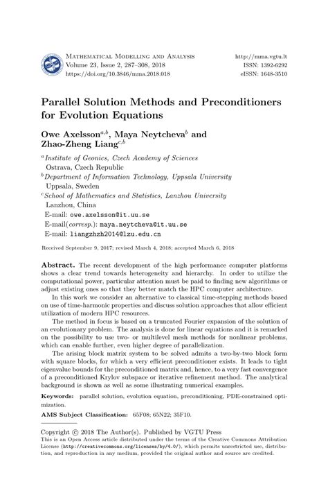Pdf Parallel Solution Methods And Preconditioners For Evolution Equations