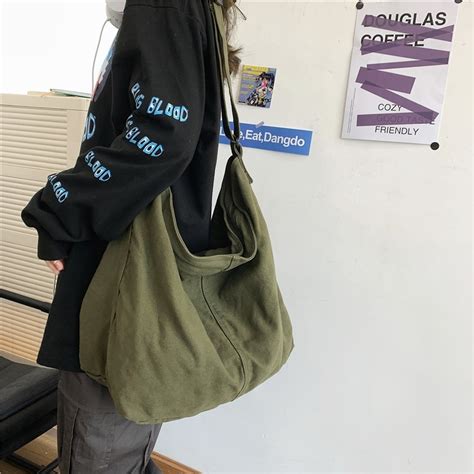 문학용 워시 캔버스 백 대용량 크로스바디 백 한국 심플한 레이지 스타일 숄더백 AliExpress