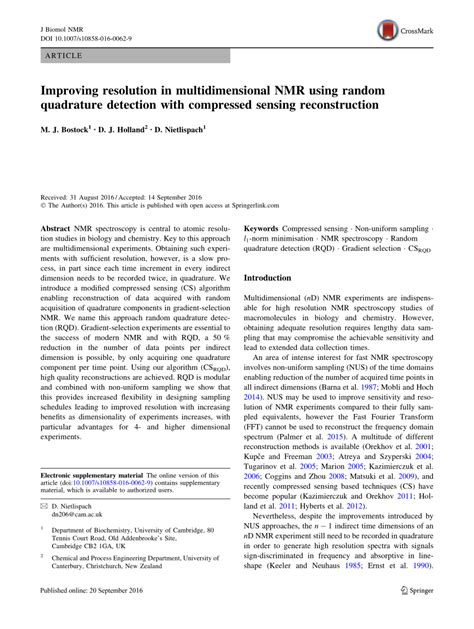 Pdf Improving Resolution In Multidimensional Nmr Using Random Quadrature Detection With