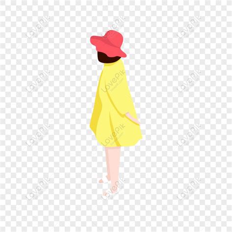 노란 드레스와 빨간 모자를 쓰고 만화 소녀 Girl Cartoon Red Hats Girls Wear
