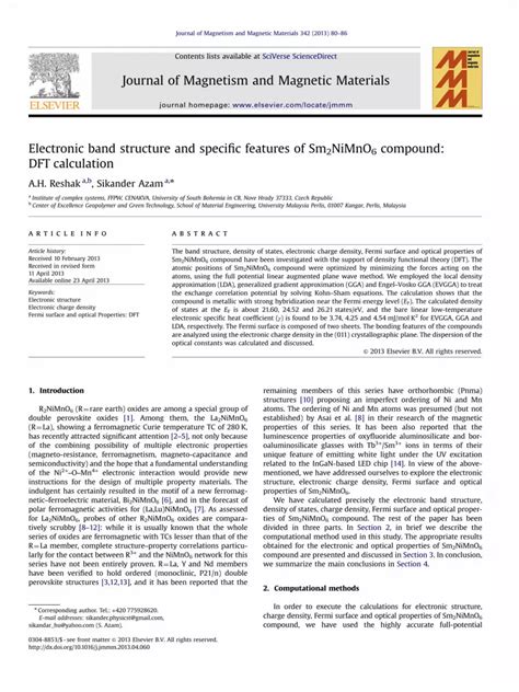 Pdf Electronic Band Structure And Specific Features Of Sm2nimno6 Compound Dft Calculation