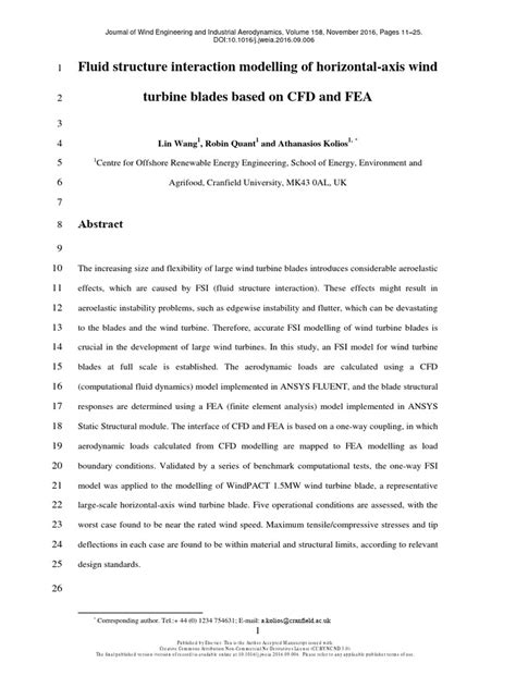 Fluid Structure Interaction Modelling Of Horizontal Axis Wind Turbine Pdf Computational