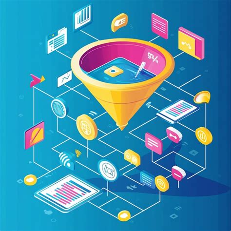 Isometric Illustration Of A Vibrant Digital Marketing Funnel Premium Ai Generated Image