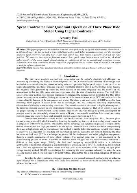 Pdf Speed Control For Four Quadrant Operation Of Three Phase Bldc