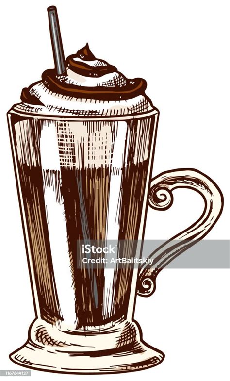 빈티지 스타일의 커피 라떼 한 잔 손으로 그린 레이블에 대한 복고풍 스케치를 각인 뜨거운 음료 레이블 또는 메뉴용 카푸치노