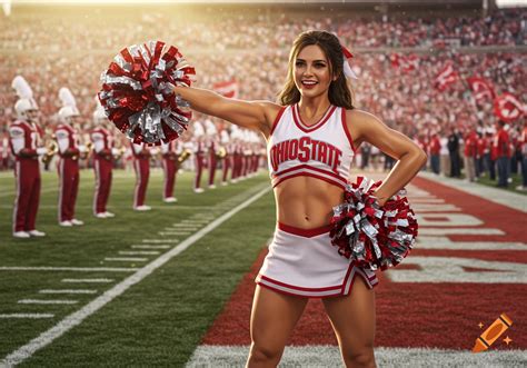 Photorealistic Female Ohio State Cheerleader On A Sunny Football Field